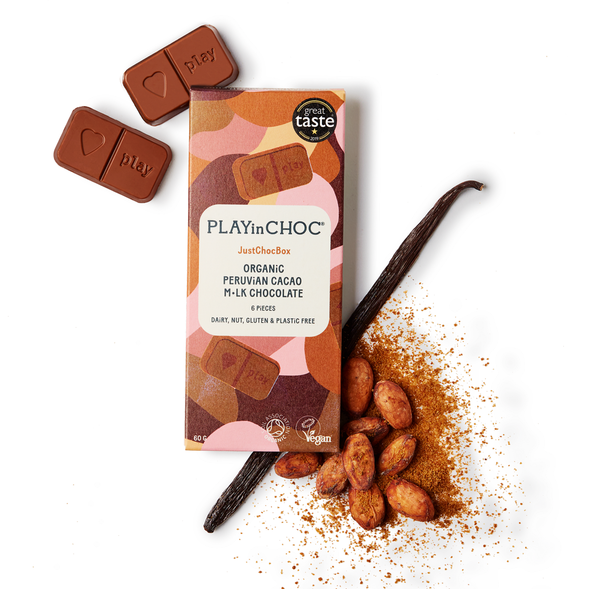 6 Piece Organic Peruvian Cacao Milk Chocolate | PLAYin CHOC